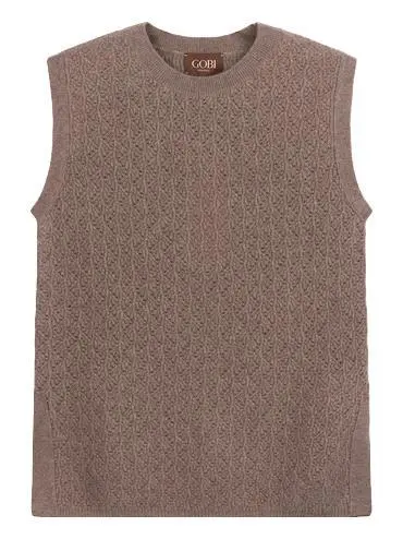 Gobi Cashmere Ajour Knit Crewneck Cashmere Vest - Taupe
