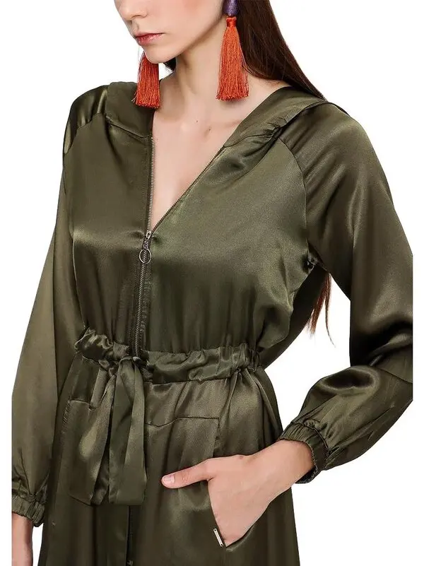 LE FAFO Half-zip Hooded Maxi Dress - Olive Green