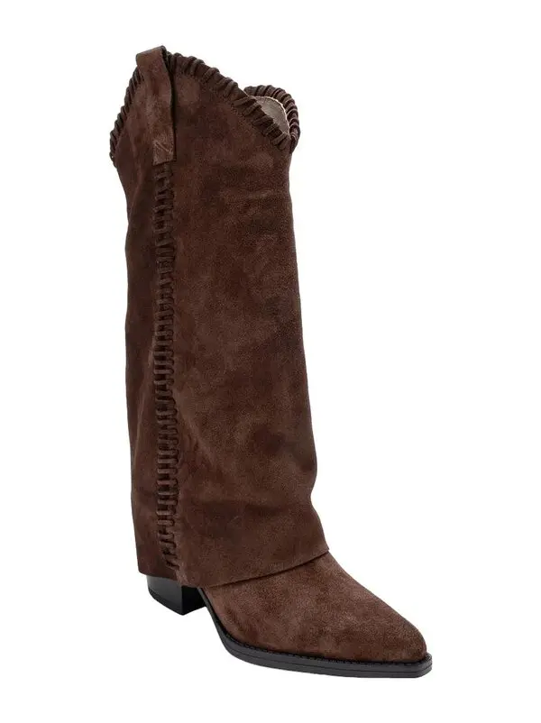 FOREVER & ALWAYS SHOES Clementina Leather Western Boot - Brown Suede Leather