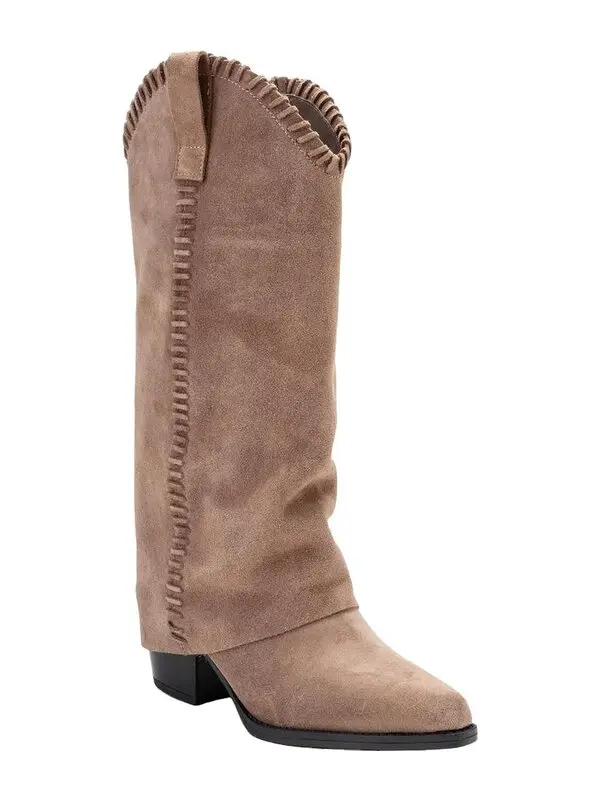 FOREVER & ALWAYS SHOES Clementina Leather Western Boot - Cognac Suede Leather