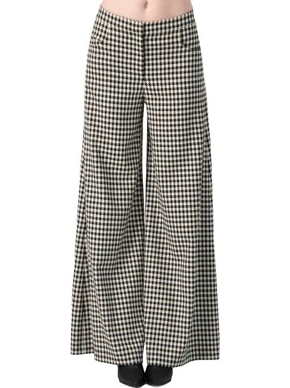 IVONNE Wide-leg Houndstooth Pants - Black