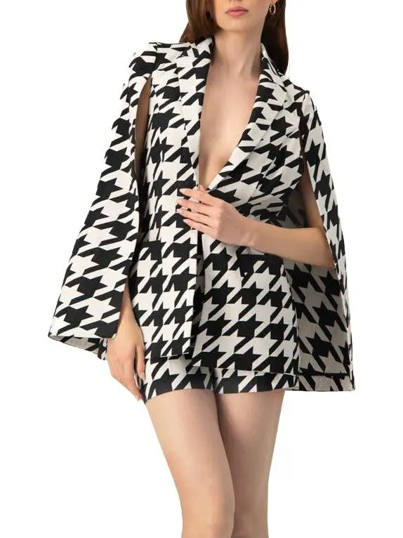 IVONNE Houndstooth Cape Trench Coat - Black