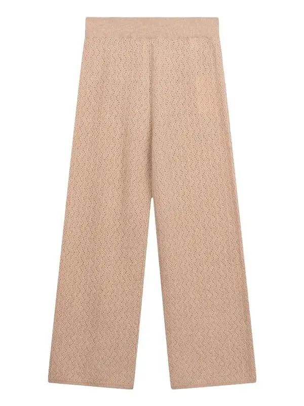 Gobi Cashmere Wide-leg Ajour Knit Cashmere Trousers - Beige