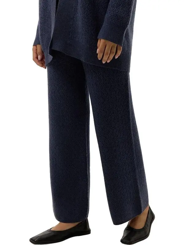 Gobi Cashmere Wide-leg Ajour Knit Cashmere Trousers - Crown Blue