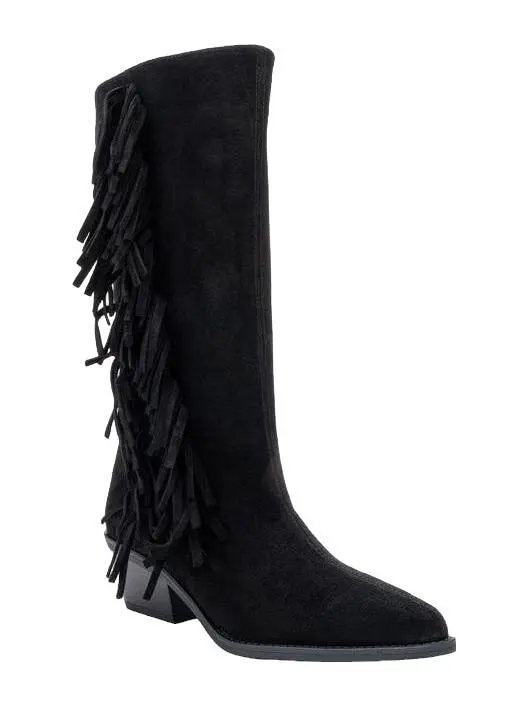 FOREVER & ALWAYS SHOES Orlo Leather Fringed Western Boot - Black Leather