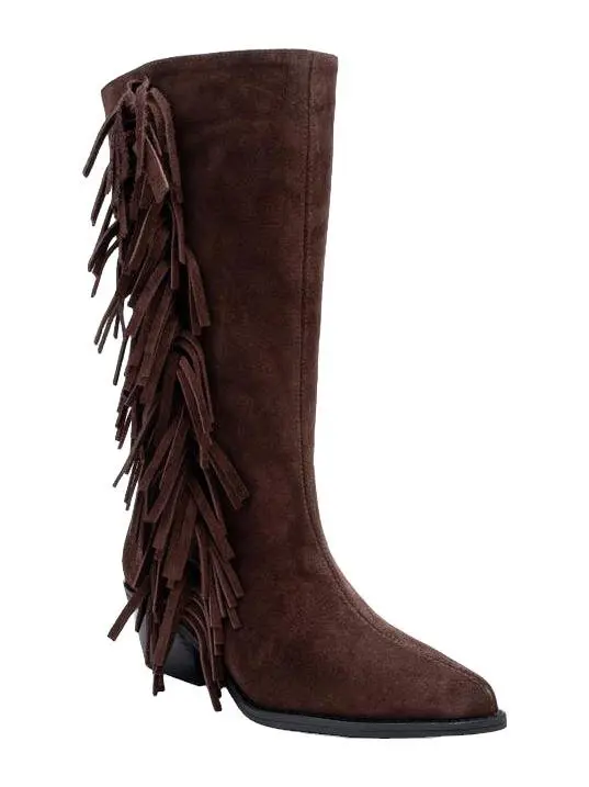 FOREVER & ALWAYS SHOES Orlo Leather Fringed Western Boot - Brown Suede Leather