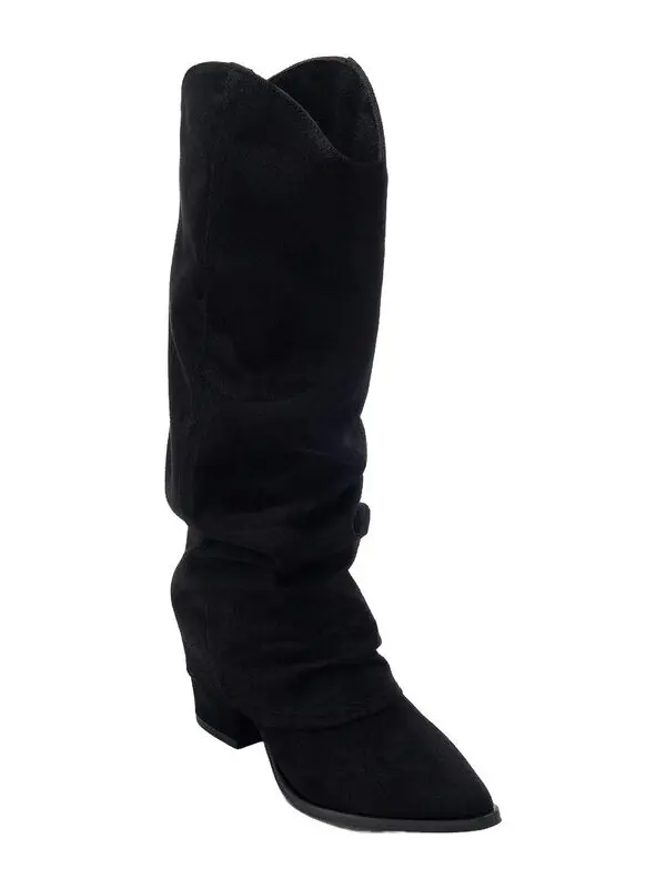 PROLOGUE SHOES Elaris Knee High Boots - Black Suede Faux Leather