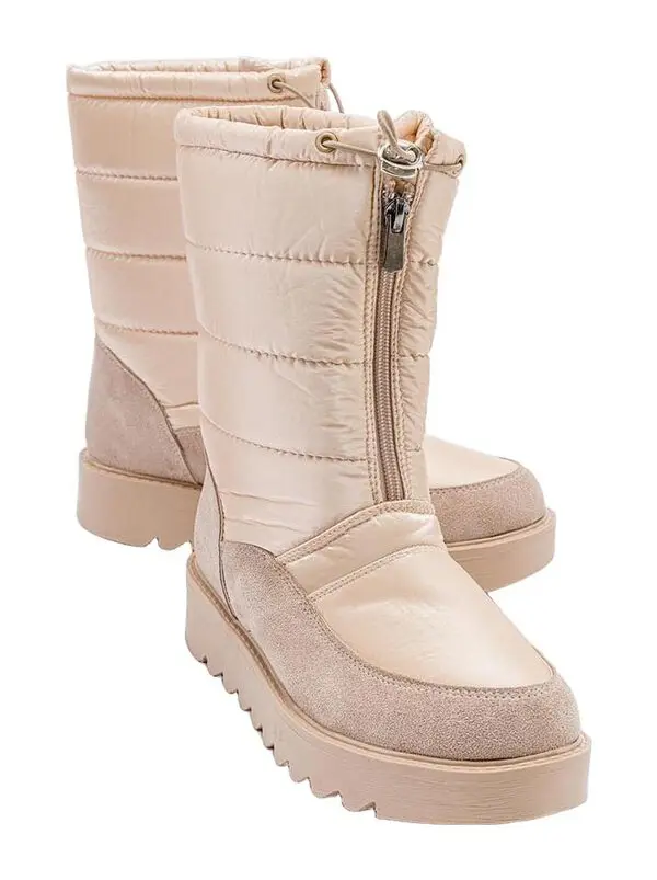 PROLOGUE SHOES Zip-up Mid-calf Snow Boots - Beige Faux Leather