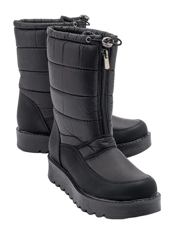 PROLOGUE SHOES Zip-up Mid-calf Snow Boots - Black Faux Leather