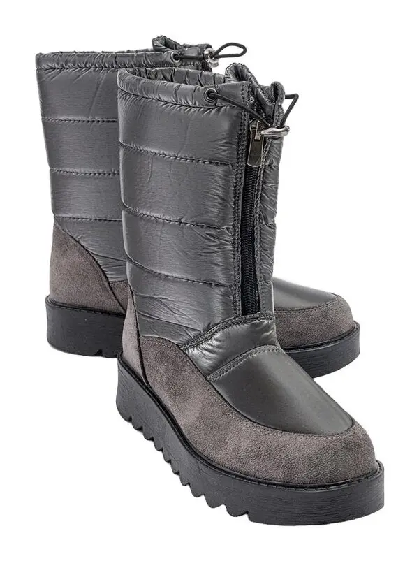 PROLOGUE SHOES Zip-up Mid-calf Snow Boots - Platinum Faux Leather