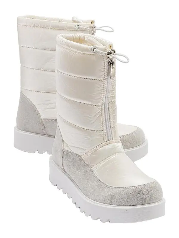 PROLOGUE SHOES Zip-up Mid-calf Snow Boots - White Faux Leather