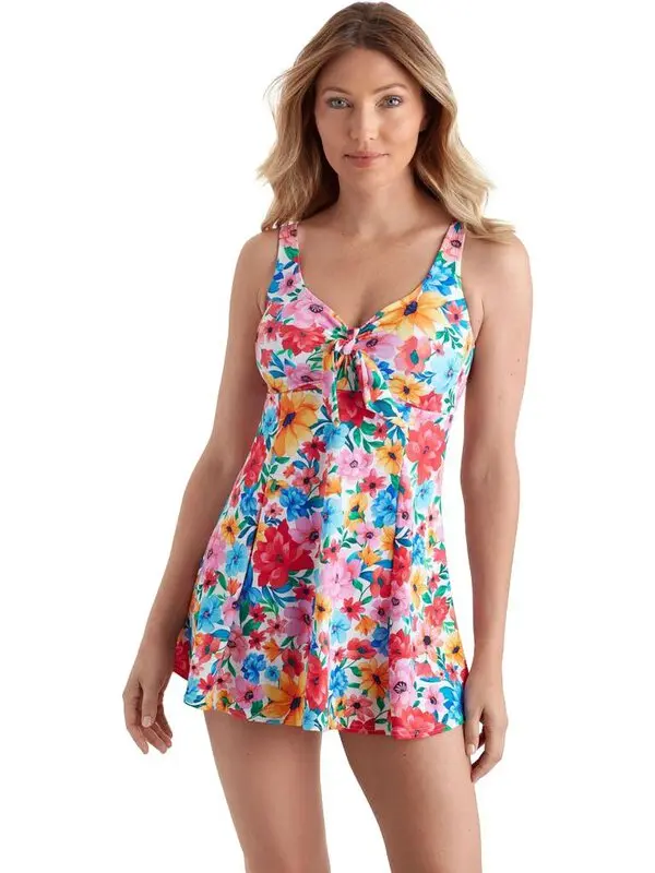 SHAPESOLVER Bow Front Swim Dress - Wallflower