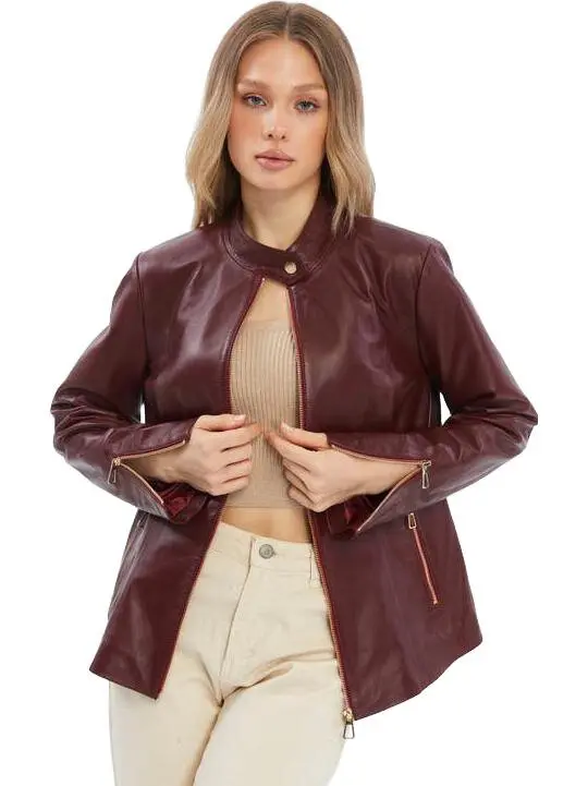 FURNIQ UK Elspeth Leather Jacket - Burgundy