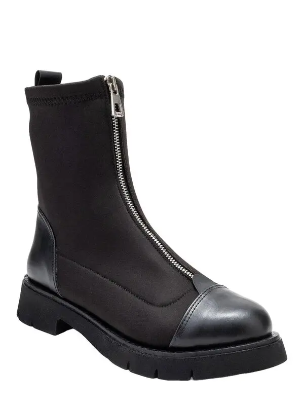 PROLOGUE SHOES Martos Zip Up Ankle Boot - Black Faux Leather