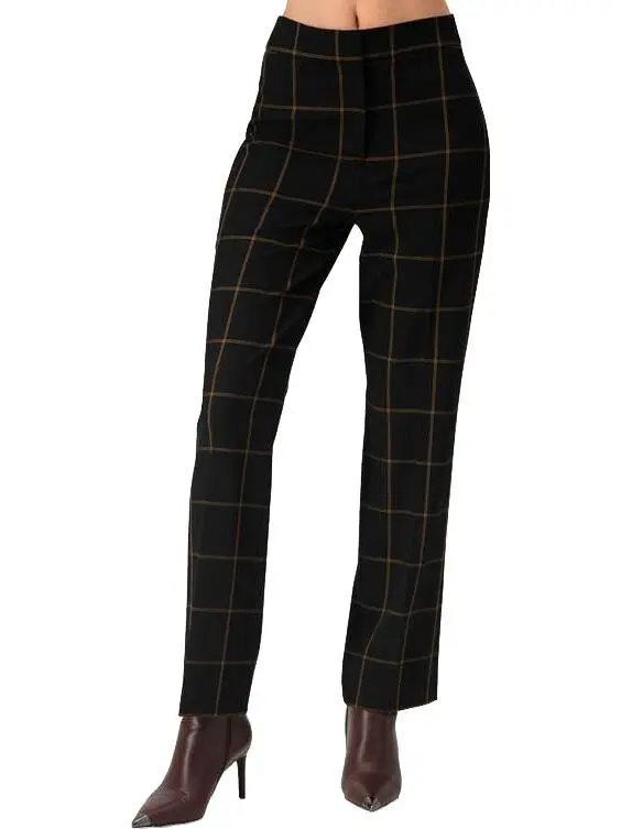 IVONNE Tailored Checkered Straight-leg Trousers - Black