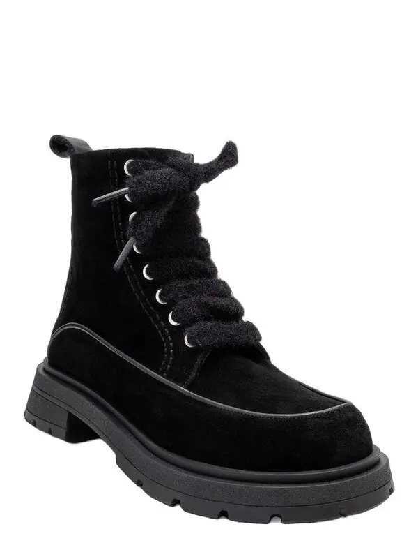 FOREVER & ALWAYS SHOES Mina Leather Combat Boot - Black Suede Leather