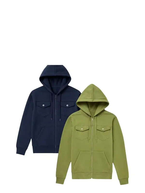 BENBEN Two Heavyweight Zip Hoodies - Green/navy