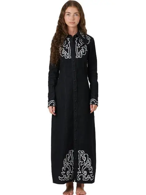 BY TESS COLLECTION Wren Embroidered Dress - Black Denim
