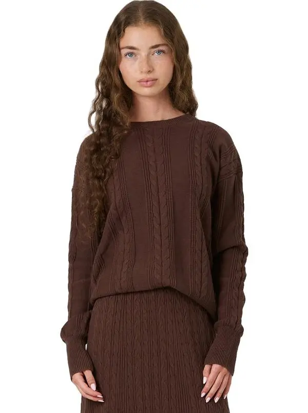 BY TESS COLLECTION Cable Knit Sweater - Brown