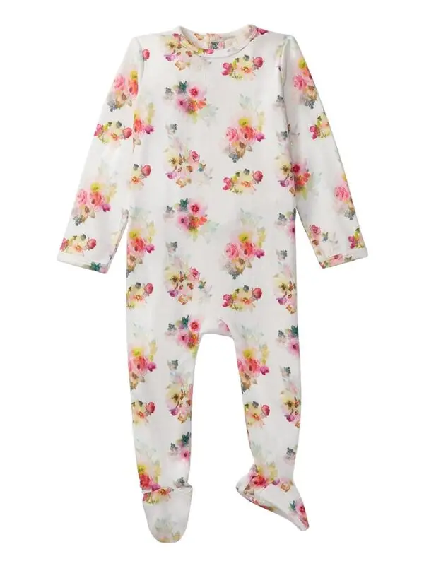 MINIMOI Floral-print Pointelle Footie - Winter White
