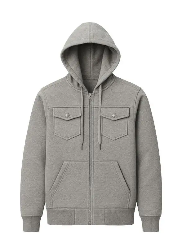 BENBEN Heavyweight Full Zip Up Hoodie Jacket - Charcoal
