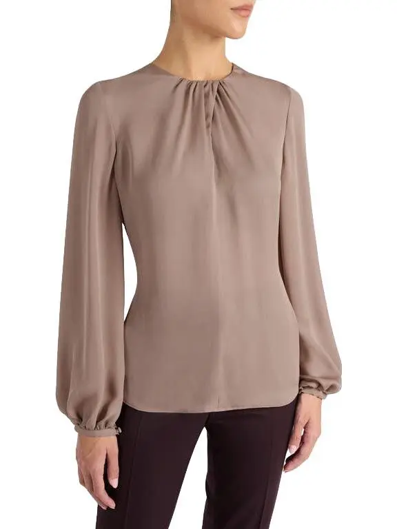 Santorelli Elena Long Sleeve Twist Neckline Blouse - Dusty Mauve