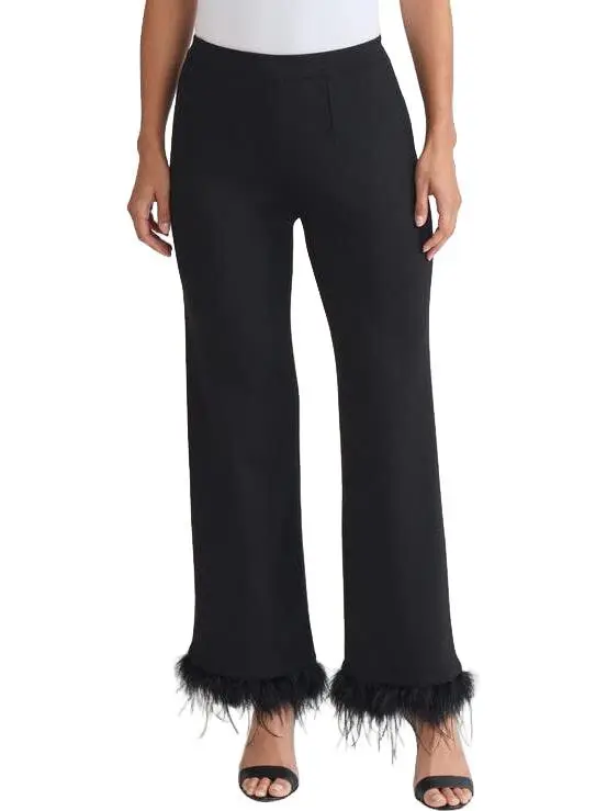 Ming Wang Knit Feather Wide Leg Pants - Black/white