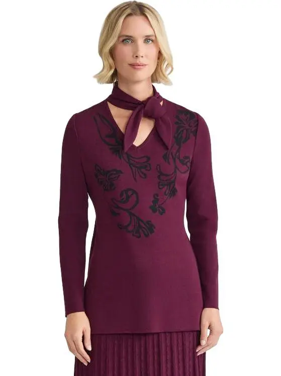 Ming Wang Floral Jacquard Knit Tunic - Midnight Violet/black
