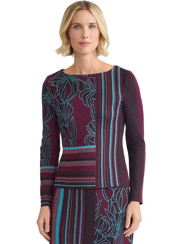 Ming Wang Jacquard Knit Top - Midnight Violet/nebula