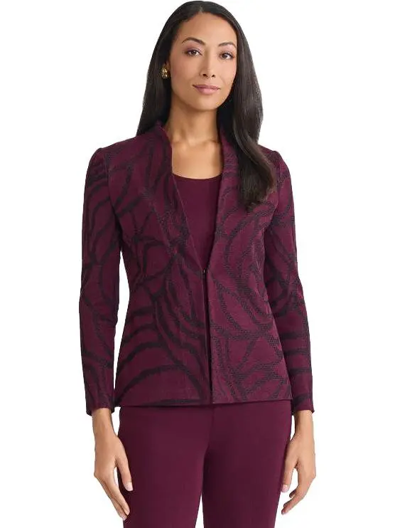 Ming Wang Heritage Rosette Jacquard Knit Jacket - Midnight Violet/black