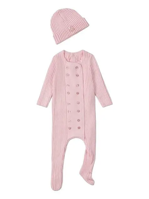MINIMOI Double-breasted Rib Footie Set - Pink