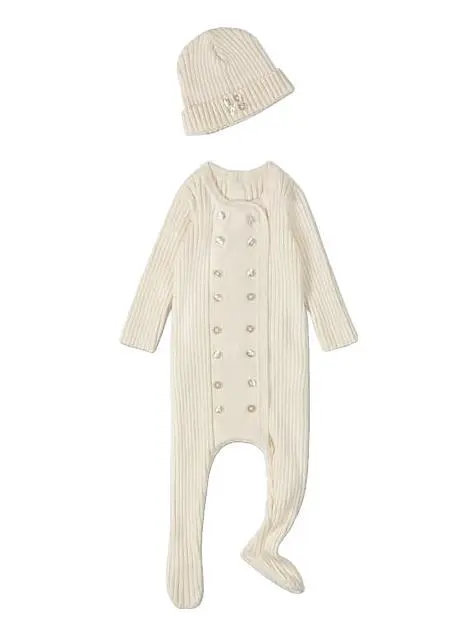 MINIMOI Double-breasted Rib Footie Set - Winter White