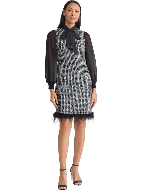 Ming Wang Mixed-media Tweed Knit Sheath Dress - Black/white