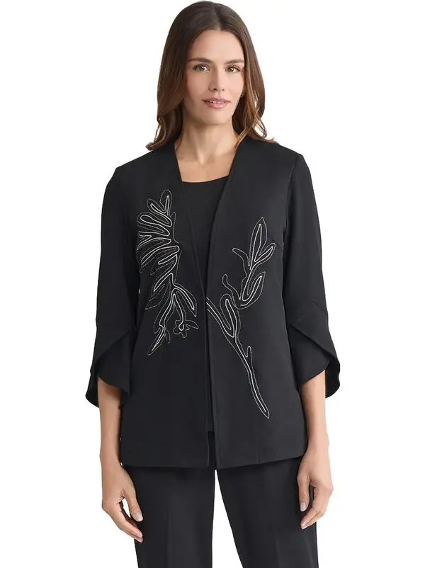 Ming Wang Heritage Embroidered Stretch Deco Crepe Jacket - Black