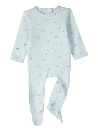MINIMOI Printed Cotton-rich Mini-ribbed Footie - Blue