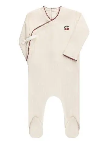 ELY'S & CO. Aurora Classics Embroidered Cherry Collection Footie - Ivory/red