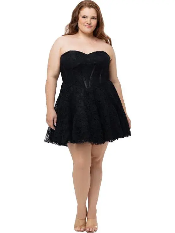 SYDNEY'S CLOSET Strapless Lace Bustier Mini Dress - Black