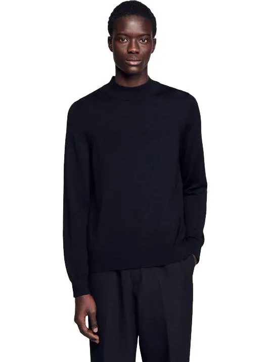 Sandro Wool High Neck Sweater - Black