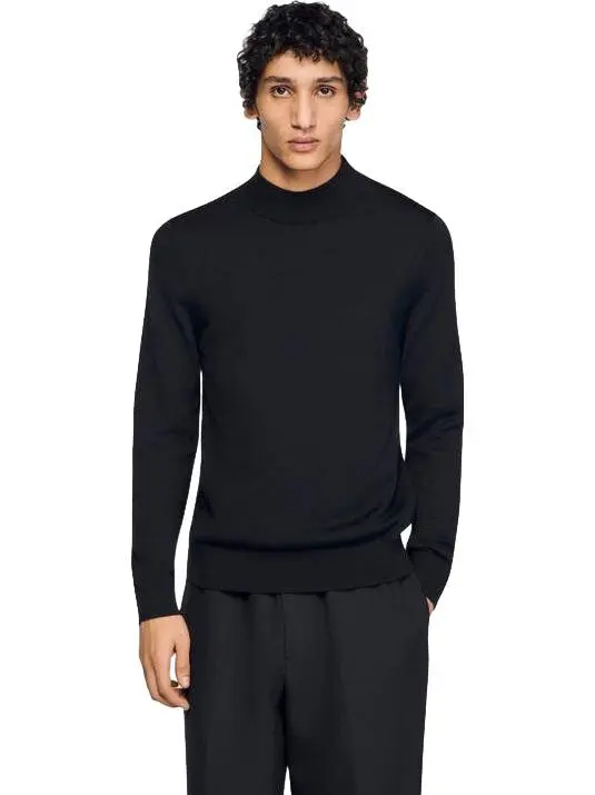 Sandro Wool High Neck Sweater - Black