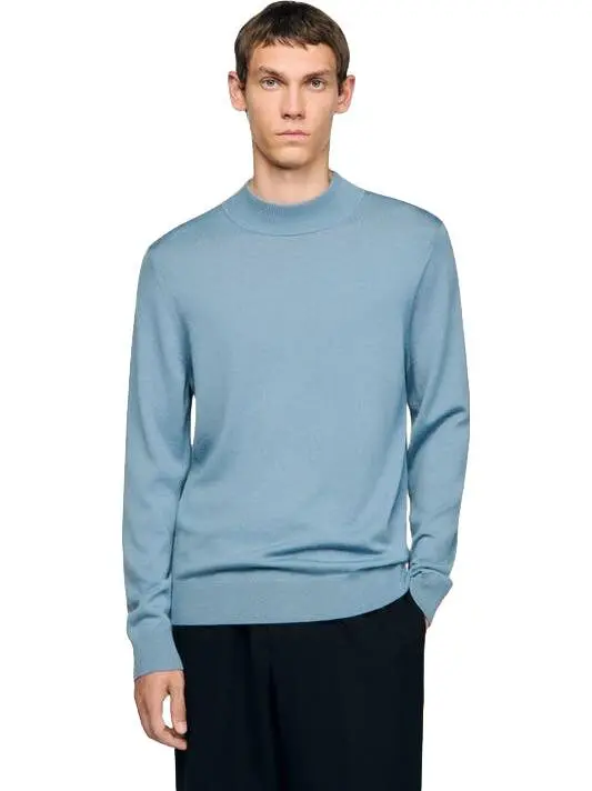 Sandro Wool High Neck Sweater - Chambray