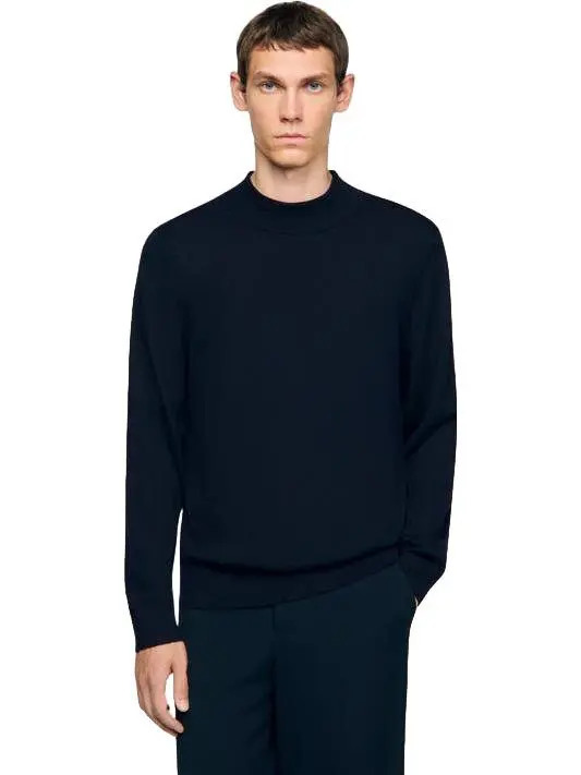 Sandro Wool High Neck Sweater - Midnight Blue
