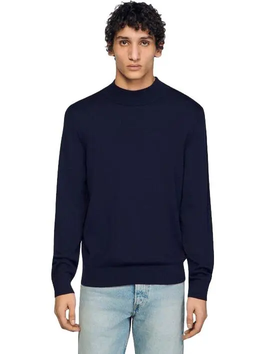 Sandro Wool High Neck Sweater - Midnight Blue