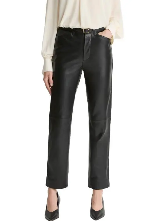 Vince Straight Leg Leather Pants - Black