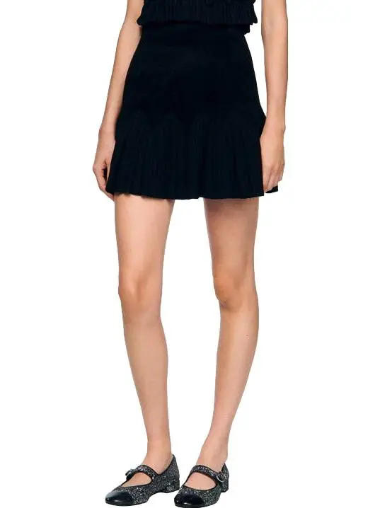 Sandro Short Velvet Knit Skirt - Black
