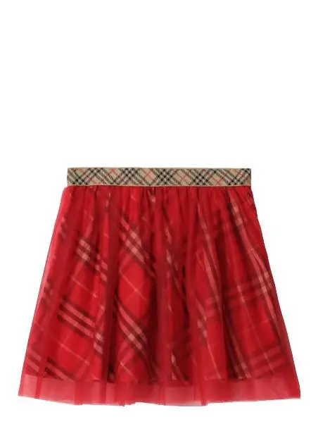 Burberry Check Tulle Skirt - Crayon Red