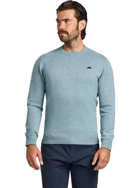 RAGING BULL Crew Neck Cotton Cashmere Sweater - Green Marl