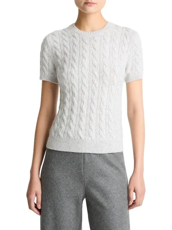 Vince Cable Short Sleeve Sweater - Heather Pale Grey