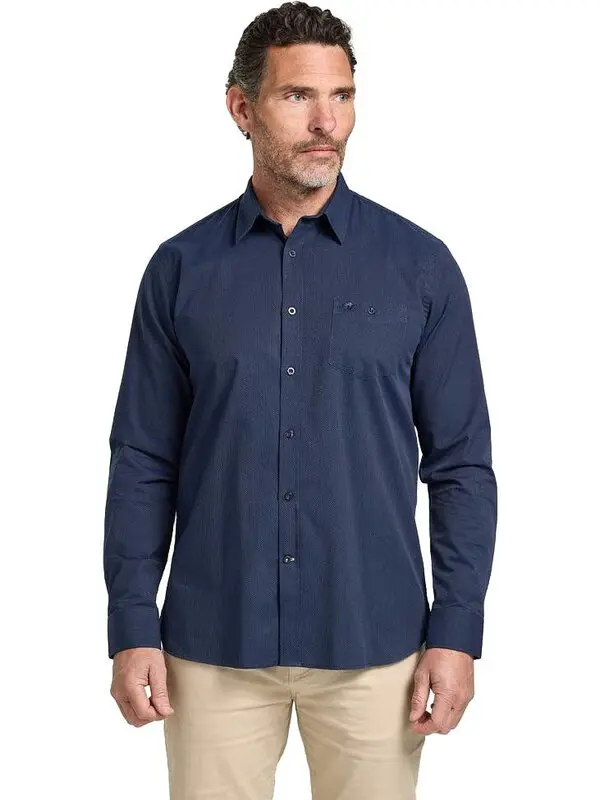 RAGING BULL Long Sleeve Dash Dobby Cotton Shirt - Navy