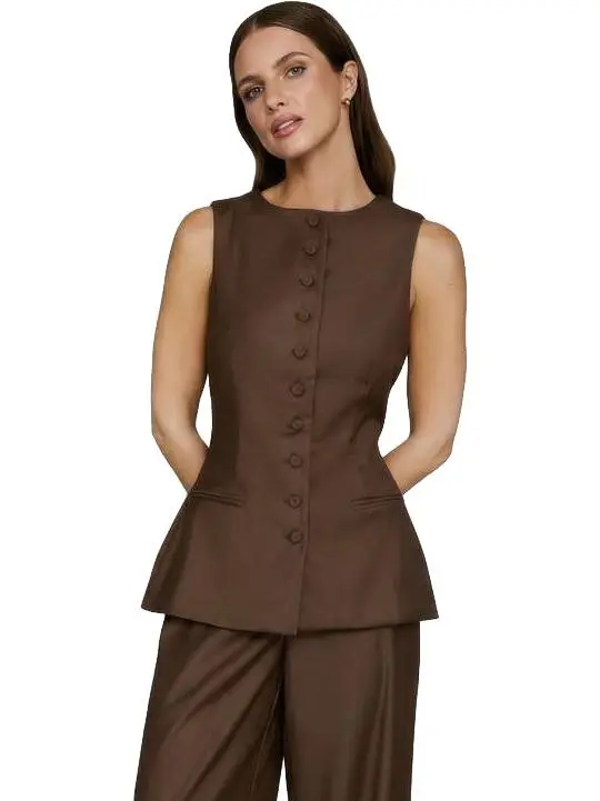 SIX STORIES Tailored Waistcoat - Chocolate