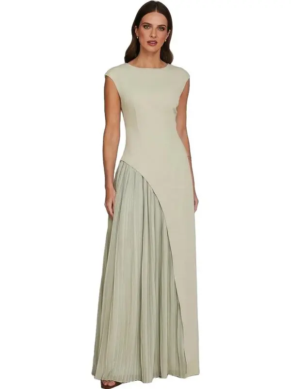SIX STORIES Pleated Skirt Cap Sleeve Maxi Dress - Pistachio
